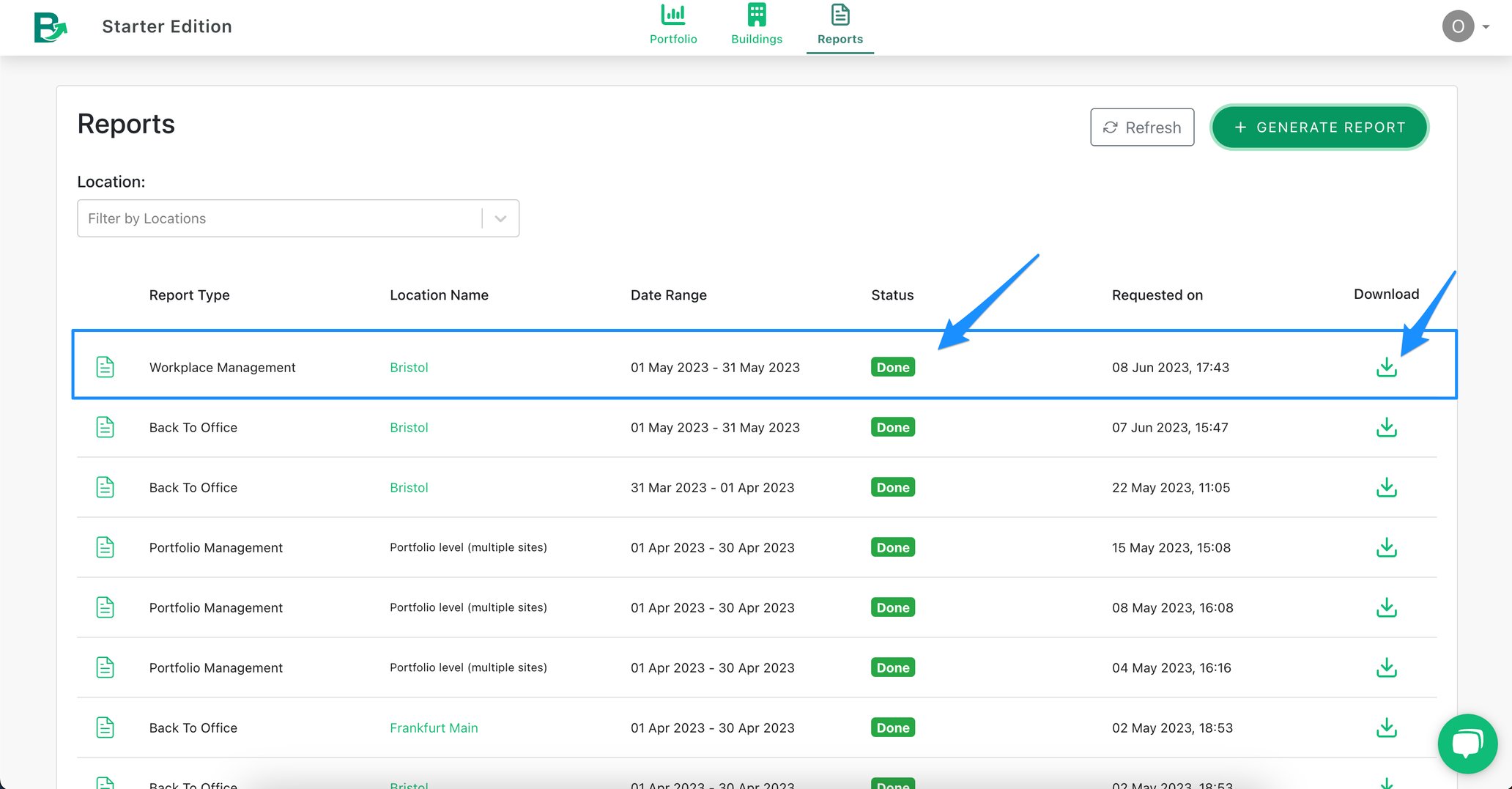 How can I generate a Workplace Management Report for a site?